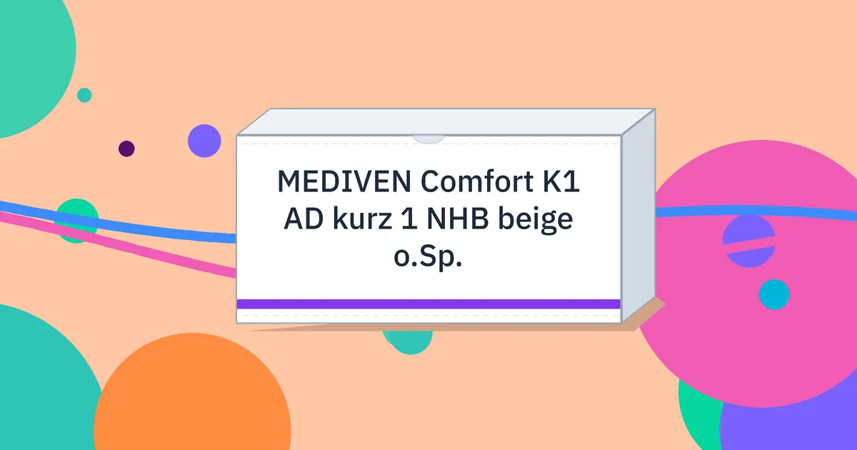 Symbolbild: Packung mit der Aufschrift MEDIVEN Comfort K1 AD kurz 1 NHB beige o.Sp. (PZN 14556758) – Verfügbarkeit und Bezug in Apotheken in Frankfurt am Main