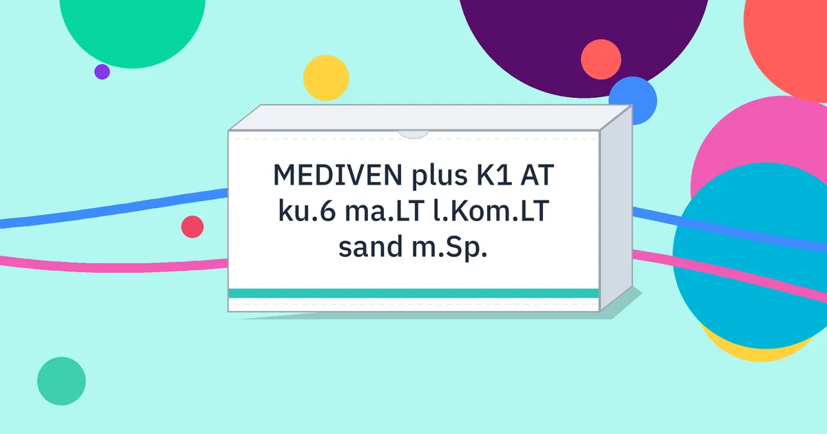 Symbolbild: Packung mit der Aufschrift MEDIVEN plus K1 AT ku.6 ma.LT l.Kom.LT sand m.Sp. (PZN 18943854) – Verfügbarkeit und Bezug in Apotheken in Frankfurt am Main