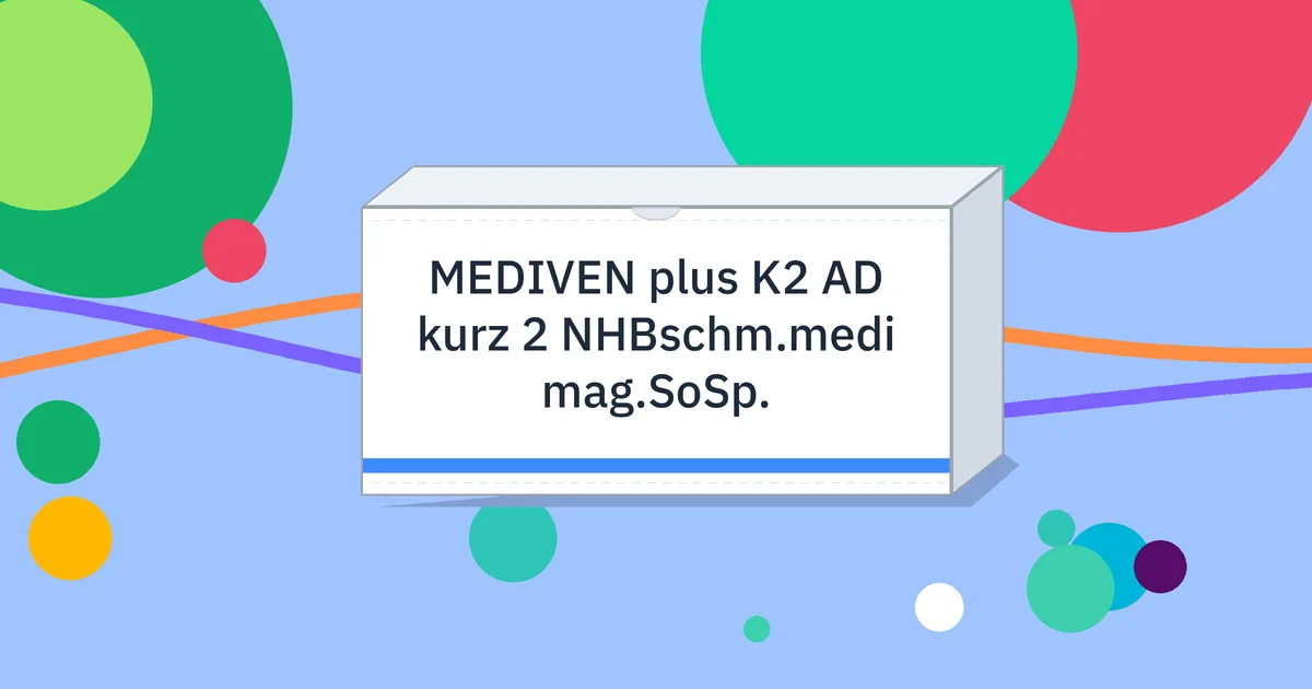 Symbolbild: Packung mit der Aufschrift MEDIVEN plus K2 AD kurz 2 NHBschm.medi mag.SoSp. (PZN 15926789) – Verfügbarkeit und Bezug in Apotheken in Frankfurt am Main
