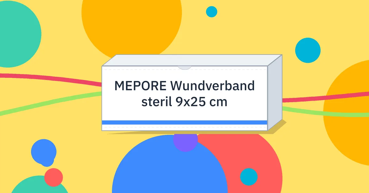 Symbolbild: Packung mit der Aufschrift MEPORE Wundverband steril 9x25 cm (PZN 19207838) – Verfügbarkeit und Bezug in Apotheken in Frankfurt am Main