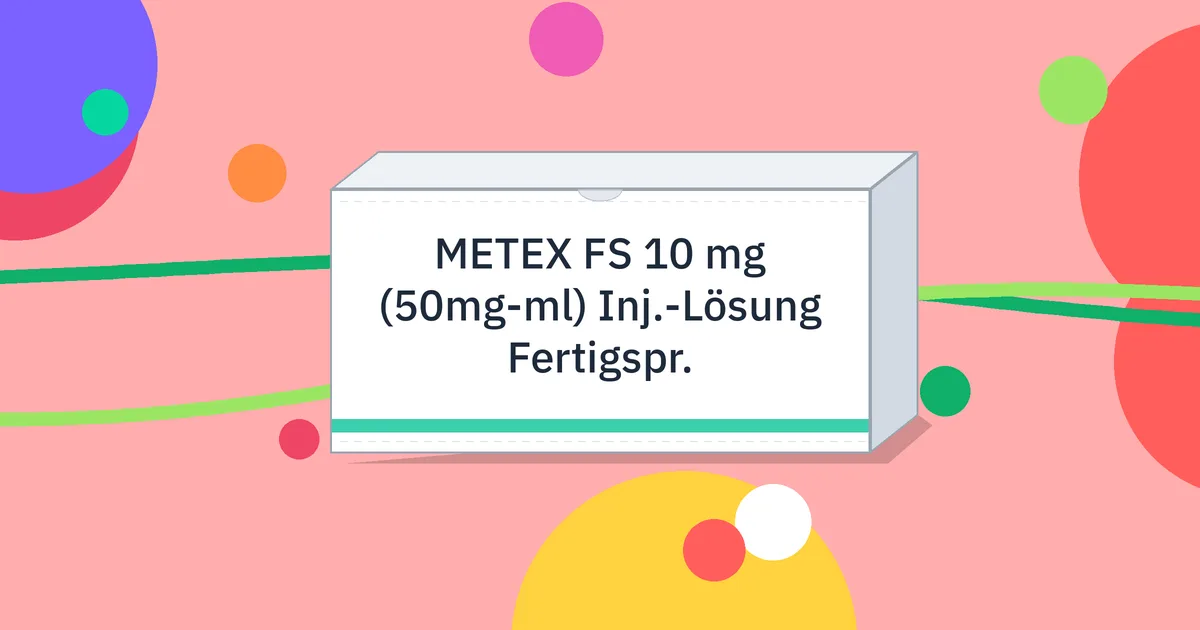 Symbolbild: Packung mit der Aufschrift METEX FS 10 mg (50mg-ml) Inj.-Lösung Fertigspr. (PZN 17880092) – Verfügbarkeit und Bezug in Apotheken in Frankfurt am Main