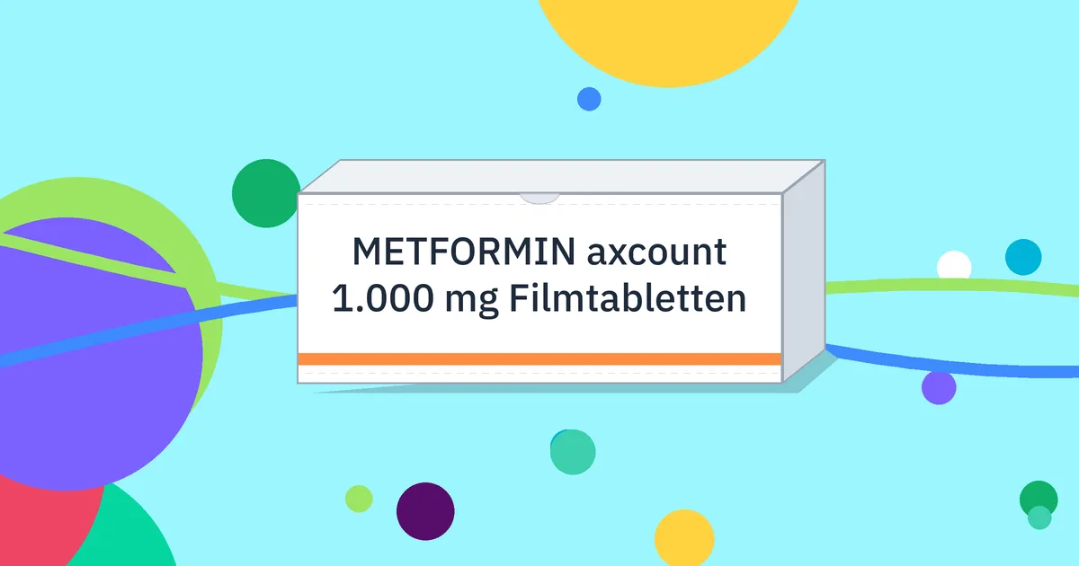 Symbolbild: Packung mit der Aufschrift METFORMIN axcount 1.000 mg Filmtabletten (PZN 03727553) – Verfügbarkeit und Bezug in Apotheken in Frankfurt am Main