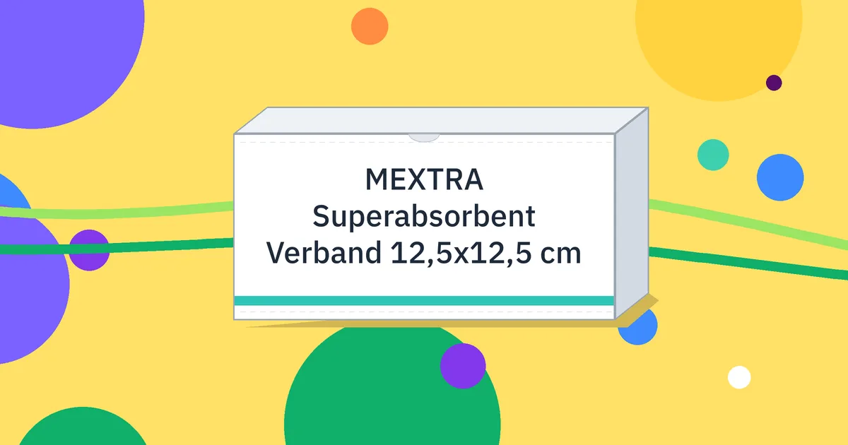 Symbolbild: Packung mit der Aufschrift MEXTRA Superabsorbent Verband 12,5x12,5 cm (PZN 17512187) – Verfügbarkeit und Bezug in Apotheken in Frankfurt am Main