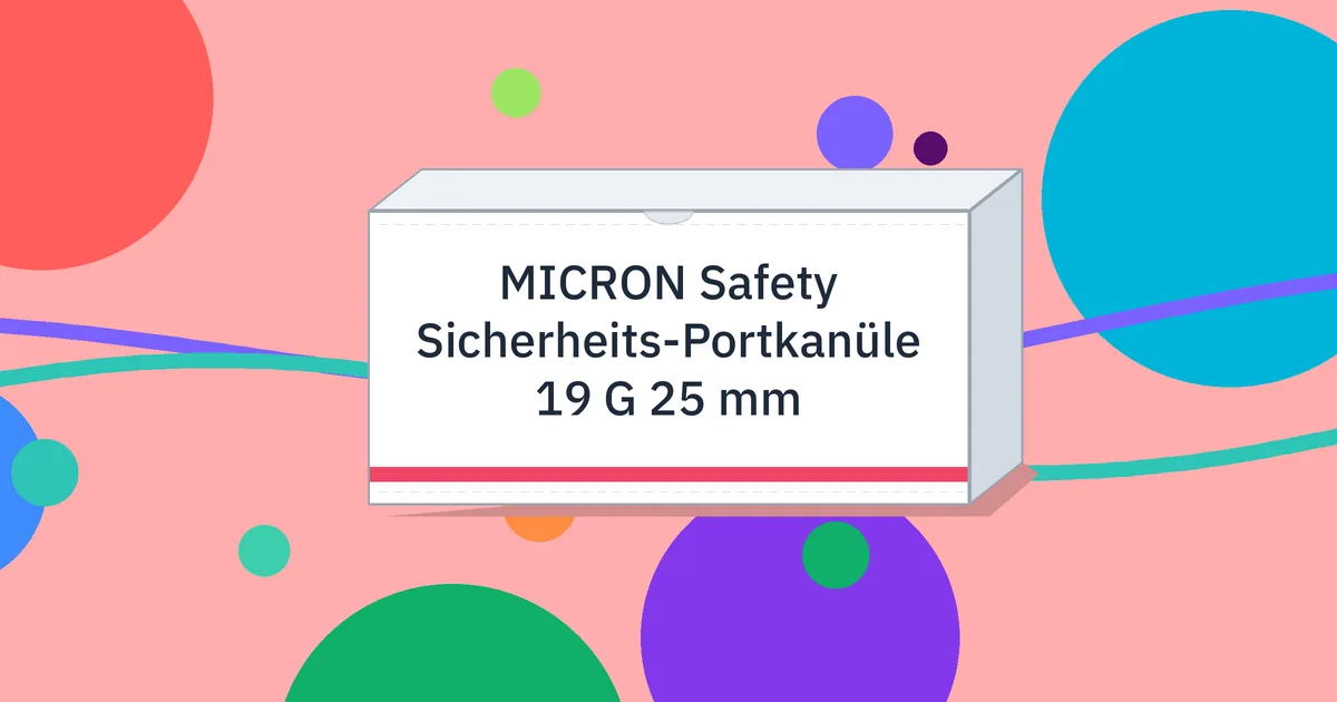 Symbolbild: Packung mit der Aufschrift MICRON Safety Sicherheits-Portkanüle 19 G 25 mm (PZN 19146255) – Verfügbarkeit und Bezug in Apotheken in Frankfurt am Main