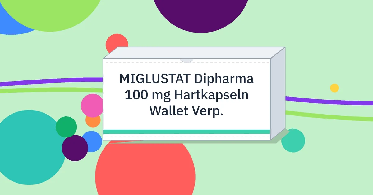 Symbolbild: Packung mit der Aufschrift MIGLUSTAT Dipharma 100 mg Hartkapseln Wallet Verp. (PZN 18890827) – Verfügbarkeit und Bezug in Apotheken in Frankfurt am Main