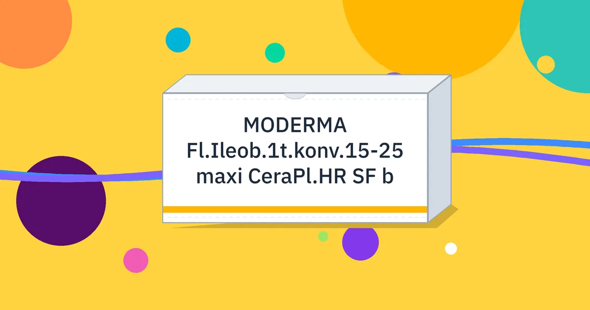 Symbolbild: Packung mit der Aufschrift MODERMA Fl.Ileob.1t.konv.15-25 maxi CeraPl.HR SF b (PZN 18182409) – Verfügbarkeit und Bezug in Apotheken in Frankfurt am Main