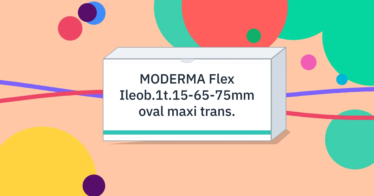 Symbolbild: Packung mit der Aufschrift MODERMA Flex Ileob.1t.15-65-75mm oval maxi trans. (PZN 07117337) – Verfügbarkeit und Bezug in Apotheken in Frankfurt am Main