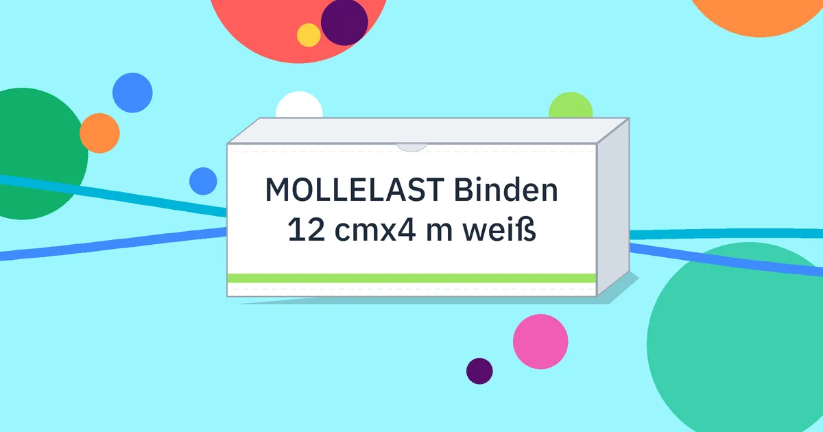 Symbolbild: Packung mit der Aufschrift MOLLELAST Binden 12 cmx4 m weiß (PZN 17434984) – Verfügbarkeit und Bezug in Apotheken in Frankfurt am Main