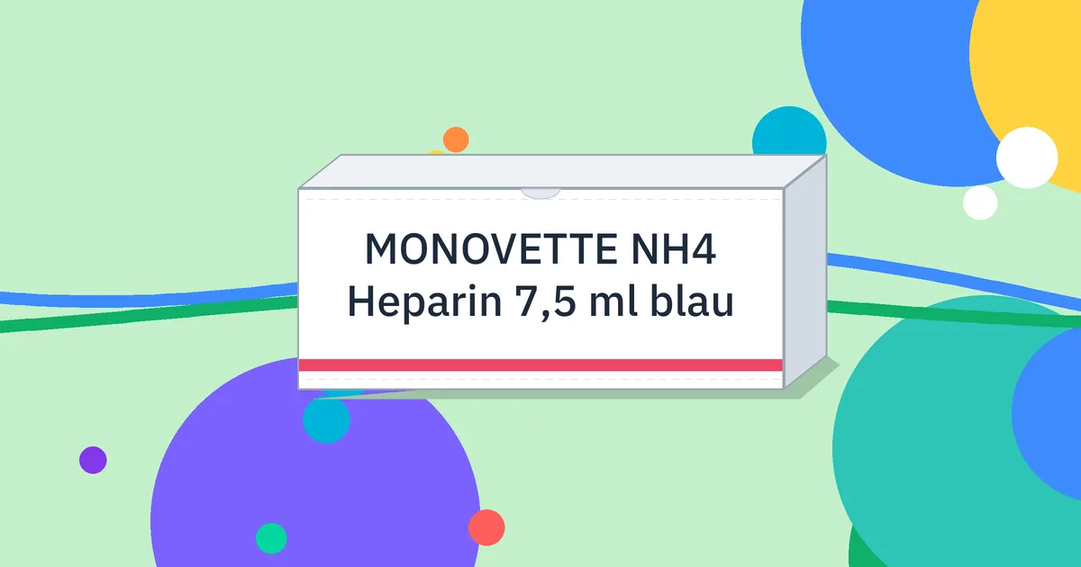Symbolbild: Packung mit der Aufschrift MONOVETTE NH4 Heparin 7,5 ml blau (PZN 09691052) – Verfügbarkeit und Bezug in Apotheken in Frankfurt am Main