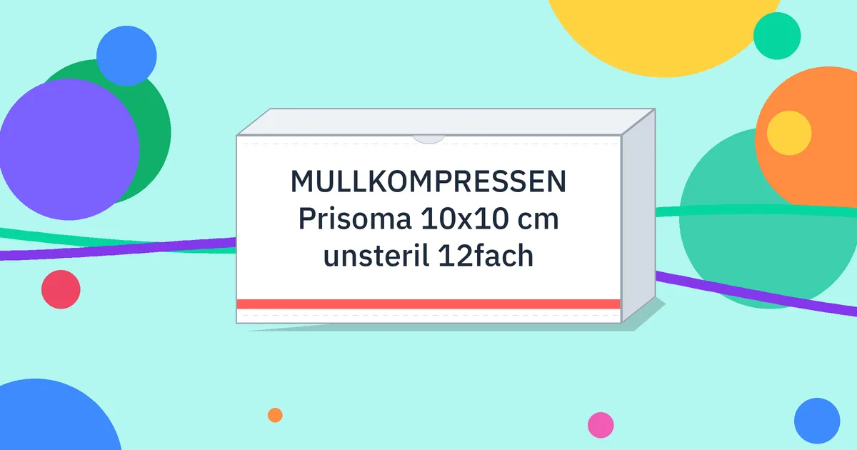 Symbolbild: Packung mit der Aufschrift MULLKOMPRESSEN Prisoma 10x10 cm unsteril 12fach (PZN 18752108) – Verfügbarkeit und Bezug in Apotheken in Frankfurt am Main