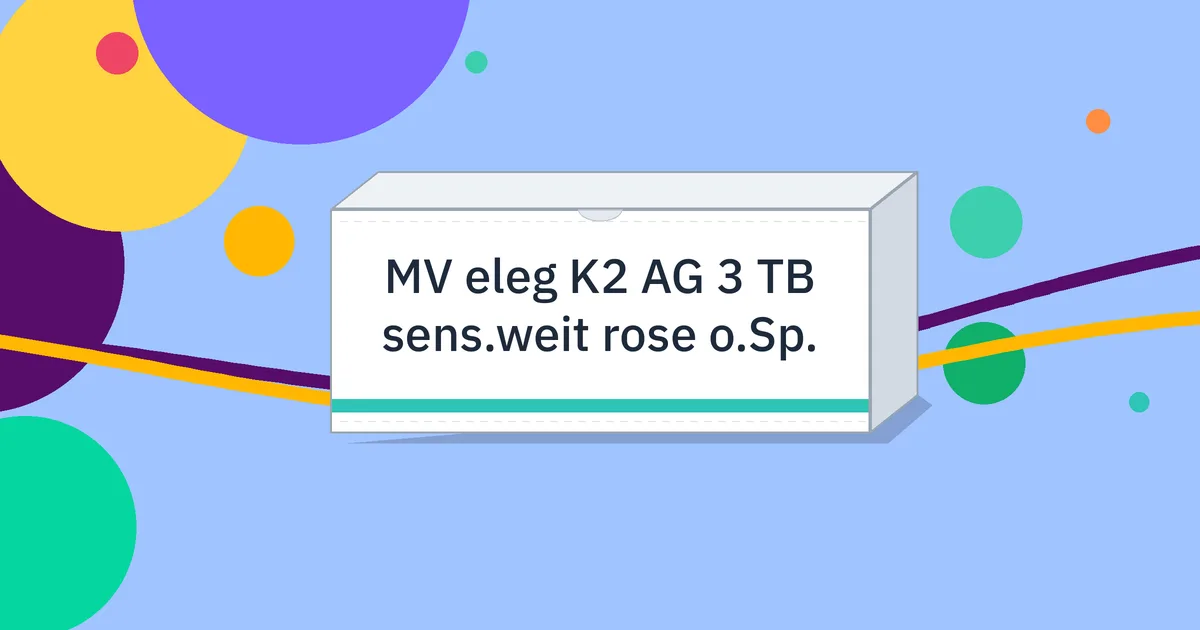 Symbolbild: Packung mit der Aufschrift MV eleg K2 AG 3 TB sens.weit rose o.Sp. (PZN 14699647) – Verfügbarkeit und Bezug in Apotheken in Frankfurt am Main