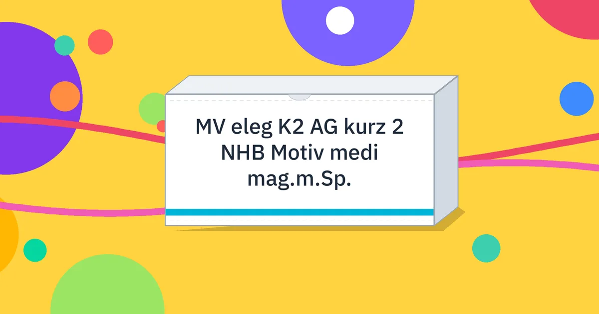 Symbolbild: Packung mit der Aufschrift MV eleg K2 AG kurz 2 NHB Motiv medi mag.m.Sp. (PZN 15708029) – Verfügbarkeit und Bezug in Apotheken in Frankfurt am Main