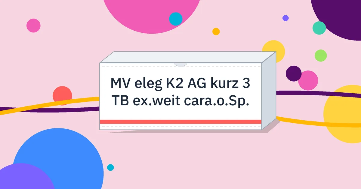 Symbolbild: Packung mit der Aufschrift MV eleg K2 AG kurz 3 TB ex.weit cara.o.Sp. (PZN 09879991) – Verfügbarkeit und Bezug in Apotheken in Frankfurt am Main