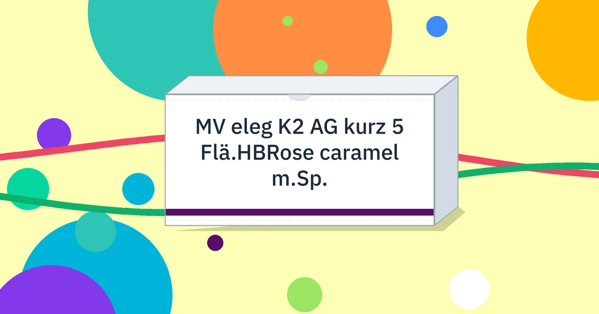 Symbolbild: Packung mit der Aufschrift MV eleg K2 AG kurz 5 Flä.HBRose caramel m.Sp. (PZN 15704793) – Verfügbarkeit und Bezug in Apotheken in Frankfurt am Main