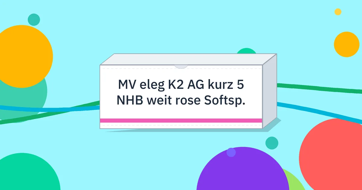 Symbolbild: Packung mit der Aufschrift MV eleg K2 AG kurz 5 NHB weit rose Softsp. (PZN 15714538) – Verfügbarkeit und Bezug in Apotheken in Frankfurt am Main