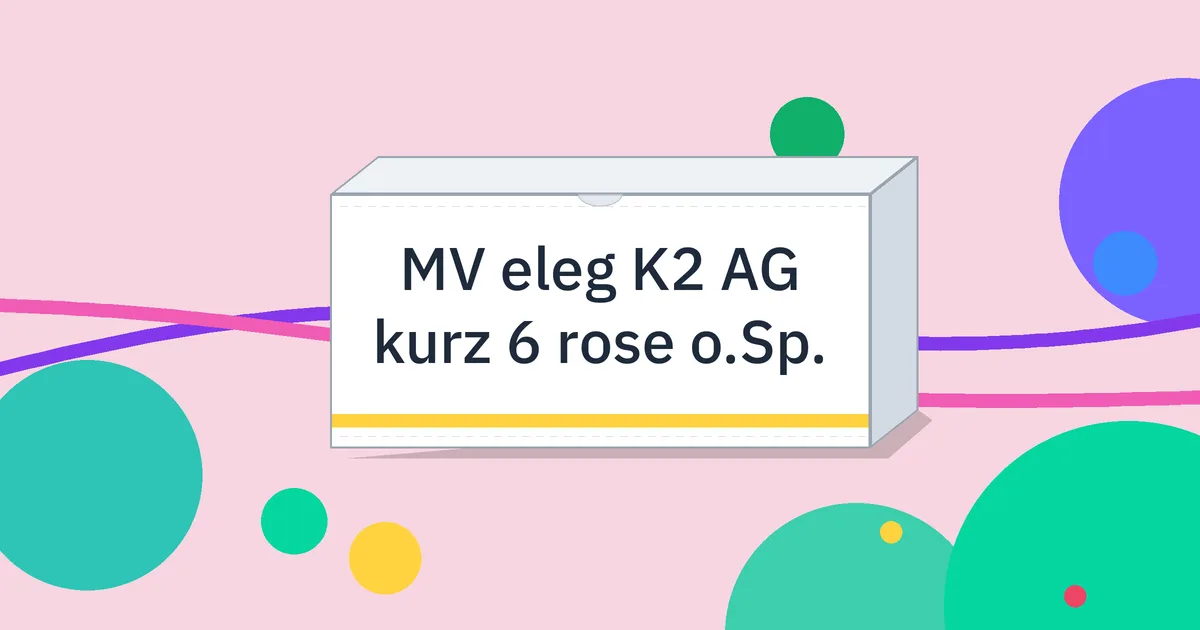 Symbolbild: Packung mit der Aufschrift MV eleg K2 AG kurz 6 rose o.Sp. (PZN 14697915) – Verfügbarkeit und Bezug in Apotheken in Frankfurt am Main