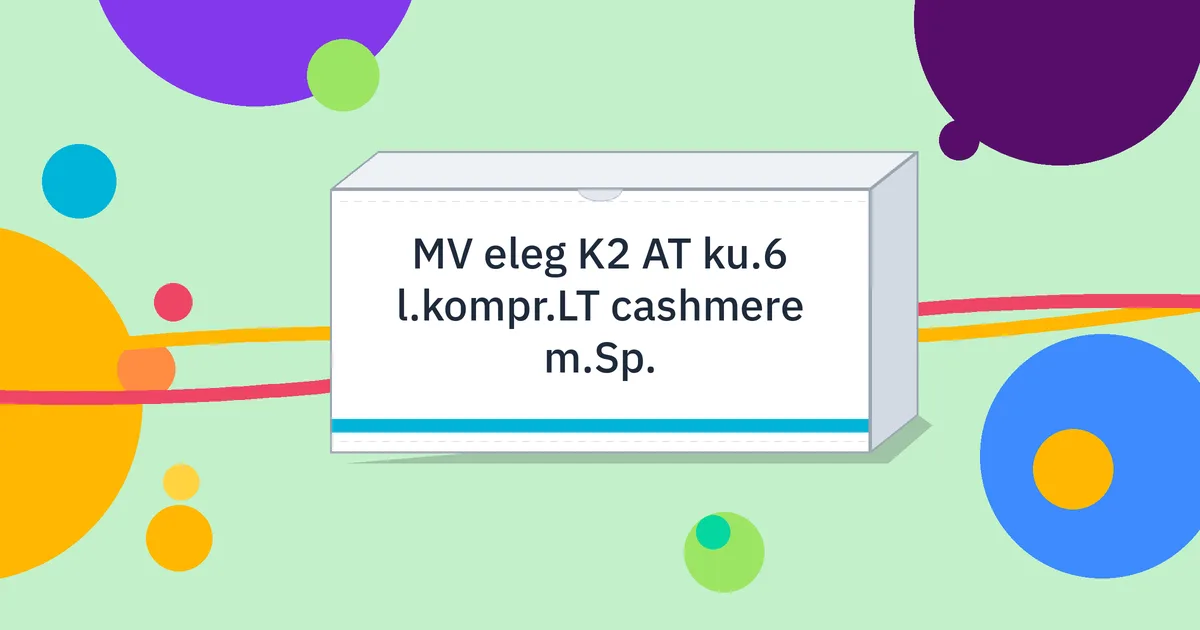 Symbolbild: Packung mit der Aufschrift MV eleg K2 AT ku.6 l.kompr.LT cashmere m.Sp. (PZN 14663218) – Verfügbarkeit und Bezug in Apotheken in Frankfurt am Main