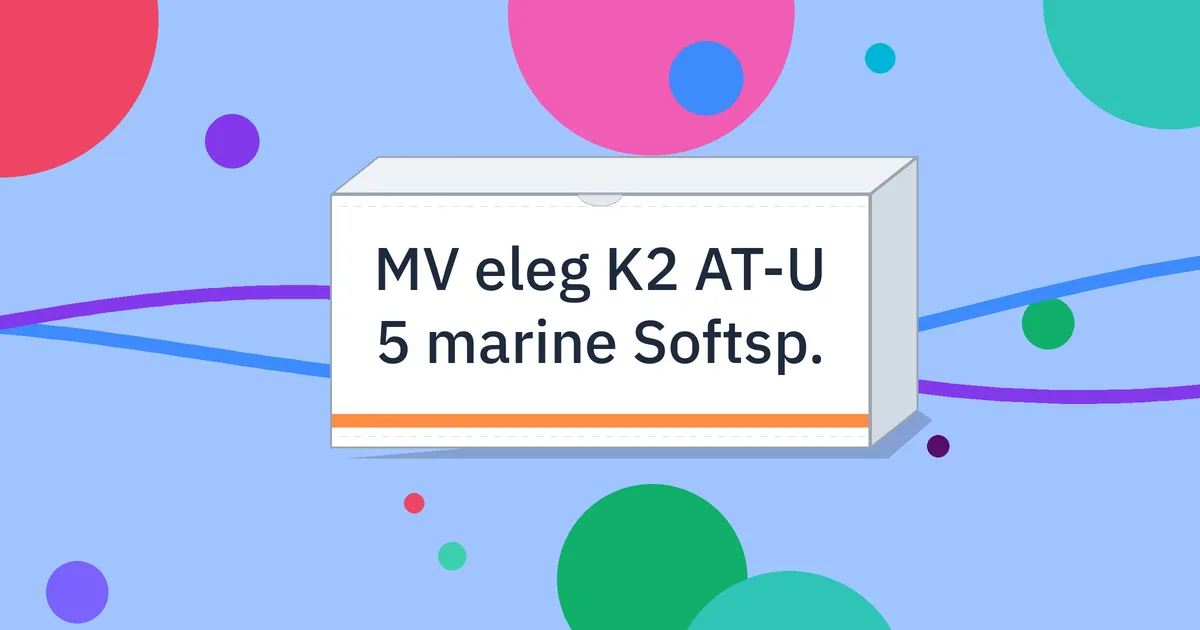 Symbolbild: Packung mit der Aufschrift MV eleg K2 AT-U 5 marine Softsp. (PZN 15290914) – Verfügbarkeit und Bezug in Apotheken in Frankfurt am Main