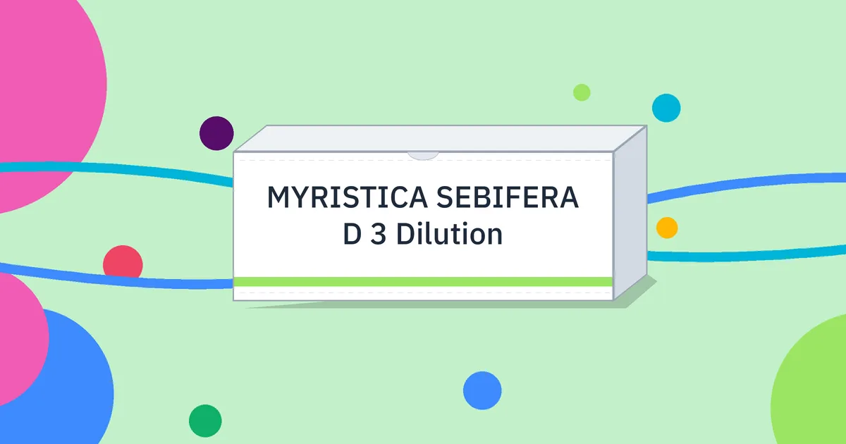 Symbolbild: Packung mit der Aufschrift MYRISTICA SEBIFERA D 3 Dilution (PZN 00001382) – Verfügbarkeit und Bezug in Apotheken in Frankfurt am Main