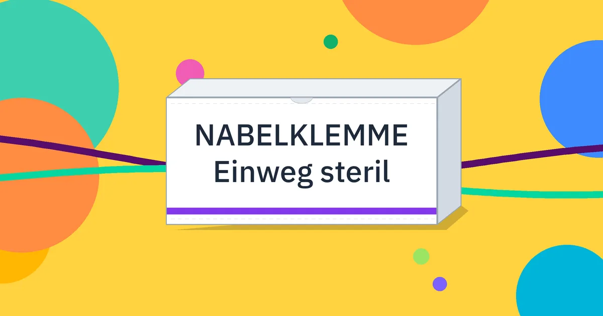 Symbolbild: Packung mit der Aufschrift NABELKLEMME Einweg steril (PZN 09379254) – Verfügbarkeit und Bezug in Apotheken in Frankfurt am Main
