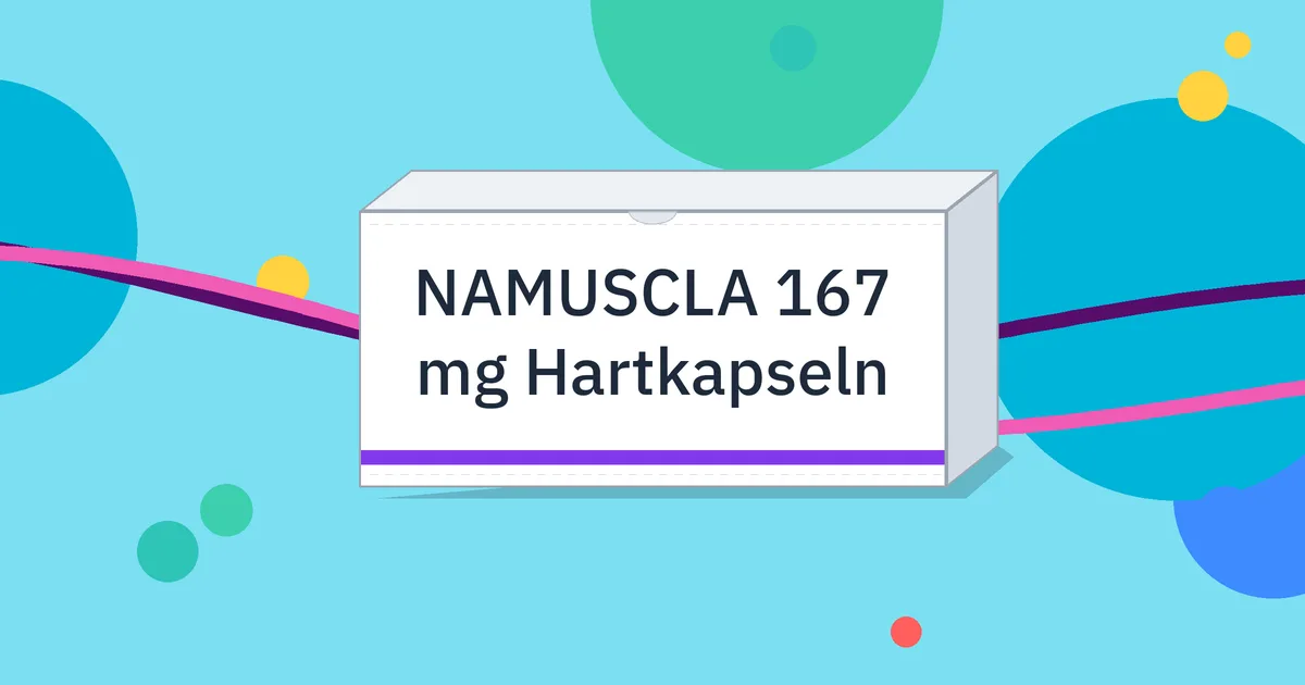 Symbolbild: Packung mit der Aufschrift NAMUSCLA 167 mg Hartkapseln (PZN 15294088) – Verfügbarkeit und Bezug in Apotheken in Frankfurt am Main