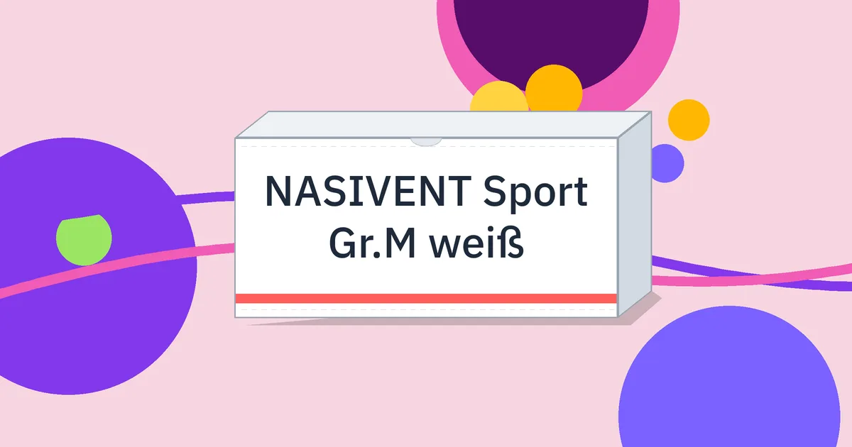 Symbolbild: Packung mit der Aufschrift NASIVENT Sport Gr.M weiß (PZN 16882835) – Verfügbarkeit und Bezug in Apotheken in Frankfurt am Main