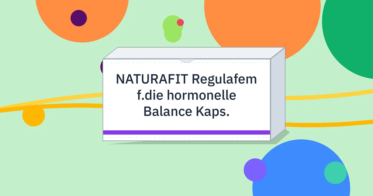 Symbolbild: Packung mit der Aufschrift NATURAFIT Regulafem f.die hormonelle Balance Kaps. (PZN 18501352) – Verfügbarkeit und Bezug in Apotheken in Frankfurt am Main