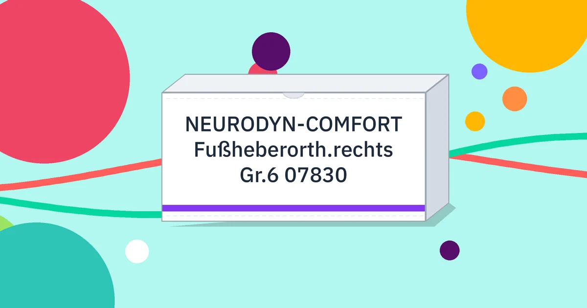 Symbolbild: Packung mit der Aufschrift NEURODYN-COMFORT Fußheberorth.rechts Gr.6 07830 (PZN 09390037) – Verfügbarkeit und Bezug in Apotheken in Frankfurt am Main