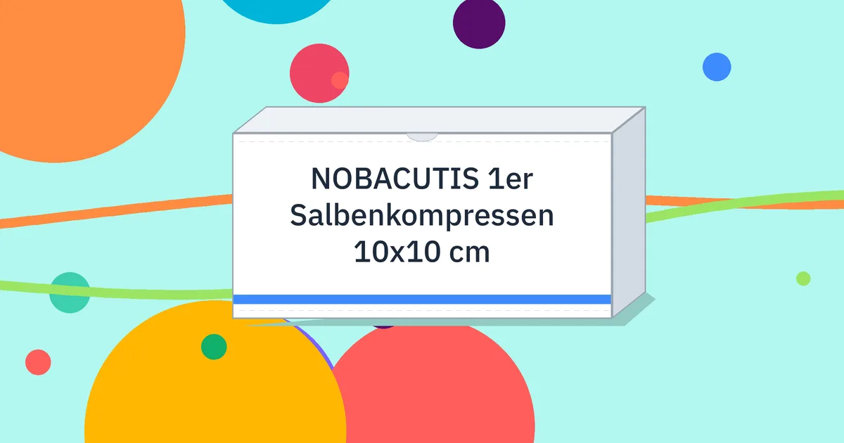 Symbolbild: Packung mit der Aufschrift NOBACUTIS 1er Salbenkompressen 10x10 cm (PZN 05508482) – Verfügbarkeit und Bezug in Apotheken in Frankfurt am Main