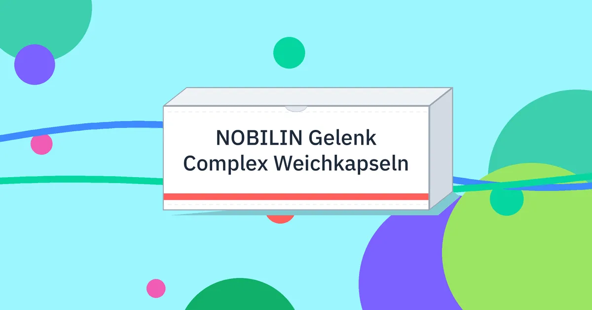Symbolbild: Packung mit der Aufschrift NOBILIN Gelenk Complex Weichkapseln (PZN 18043719) – Verfügbarkeit und Bezug in Apotheken in Frankfurt am Main