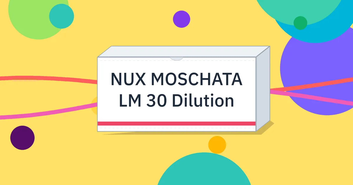 Symbolbild: Packung mit der Aufschrift NUX MOSCHATA LM 30 Dilution (PZN 03505321) – Verfügbarkeit und Bezug in Apotheken in Frankfurt am Main