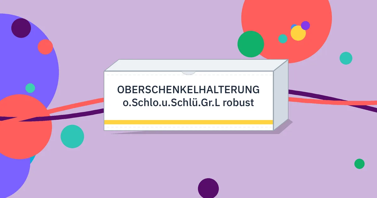 Symbolbild: Packung mit der Aufschrift OBERSCHENKELHALTERUNG o.Schlo.u.Schlü.Gr.L robust (PZN 14298380) – Verfügbarkeit und Bezug in Apotheken in Frankfurt am Main