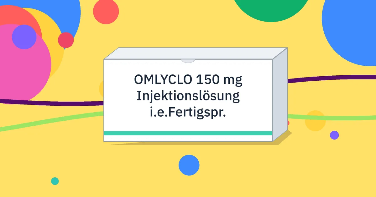 Symbolbild: Packung mit der Aufschrift OMLYCLO 150 mg Injektionslösung i.e.Fertigspr. (PZN 20293091) – Verfügbarkeit und Bezug in Apotheken in Frankfurt am Main