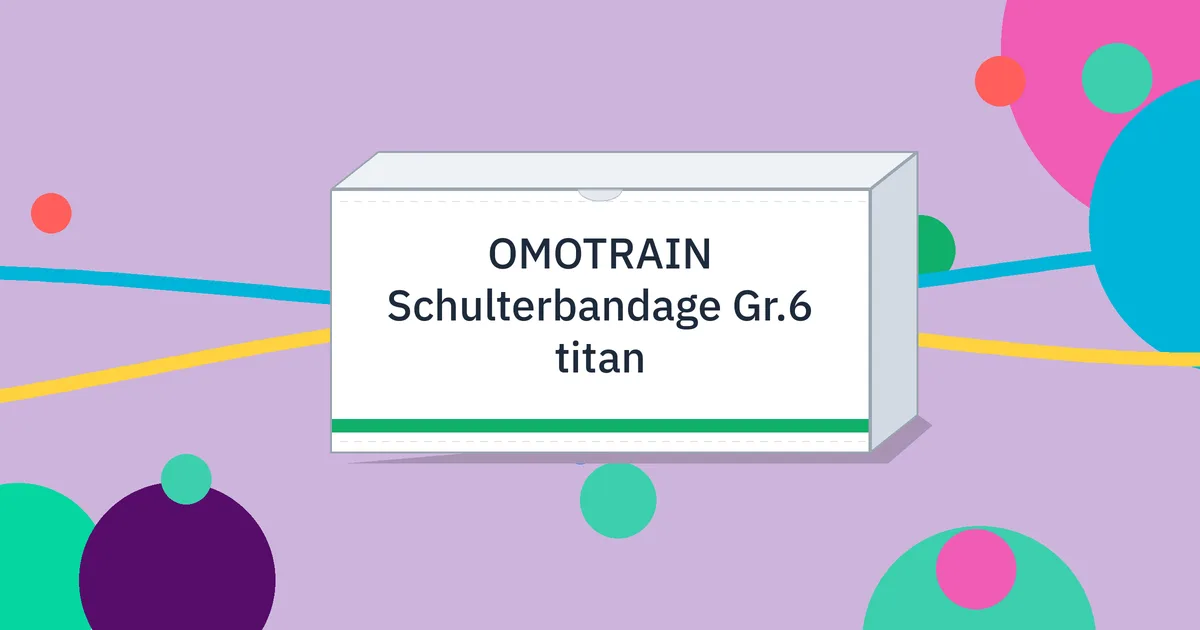 Symbolbild: Packung mit der Aufschrift OMOTRAIN Schulterbandage Gr.6 titan (PZN 03209373) – Verfügbarkeit und Bezug in Apotheken in Frankfurt am Main