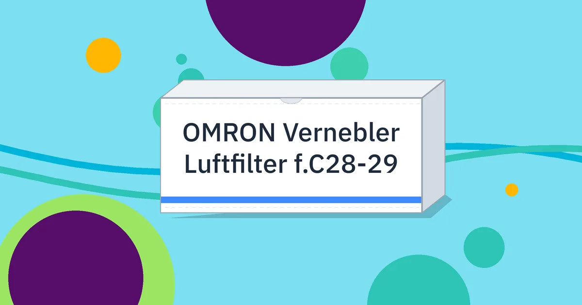 Symbolbild: Packung mit der Aufschrift OMRON Vernebler Luftfilter f.C28-29 (PZN 00695657) – Verfügbarkeit und Bezug in Apotheken in Frankfurt am Main