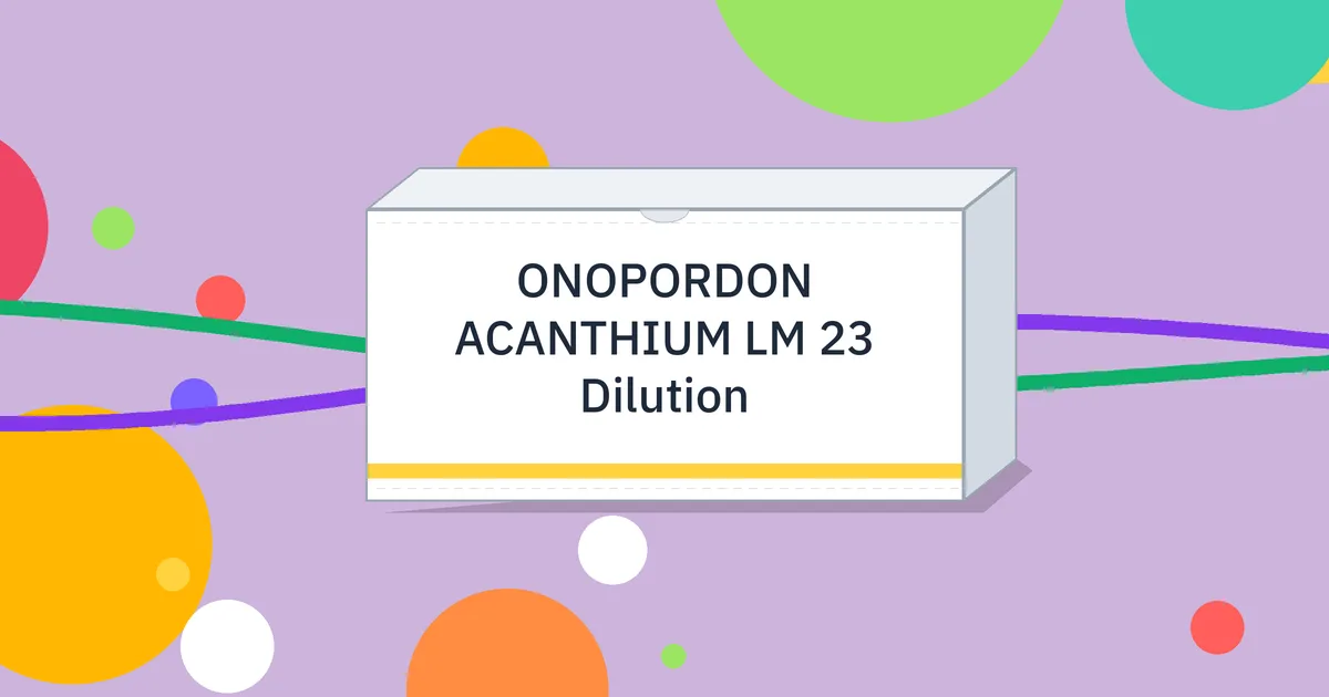 Symbolbild: Packung mit der Aufschrift ONOPORDON ACANTHIUM LM 23 Dilution (PZN 13626296) – Verfügbarkeit und Bezug in Apotheken in Frankfurt am Main