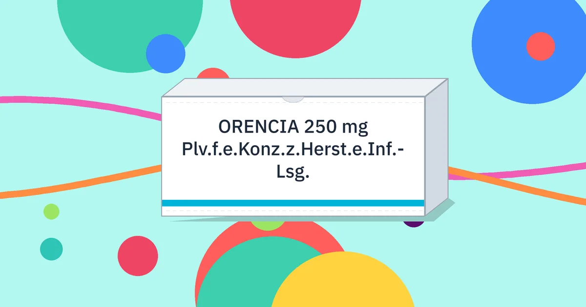 Symbolbild: Packung mit der Aufschrift ORENCIA 250 mg Plv.f.e.Konz.z.Herst.e.Inf.-Lsg. (PZN 15786615) – Verfügbarkeit und Bezug in Apotheken in Frankfurt am Main