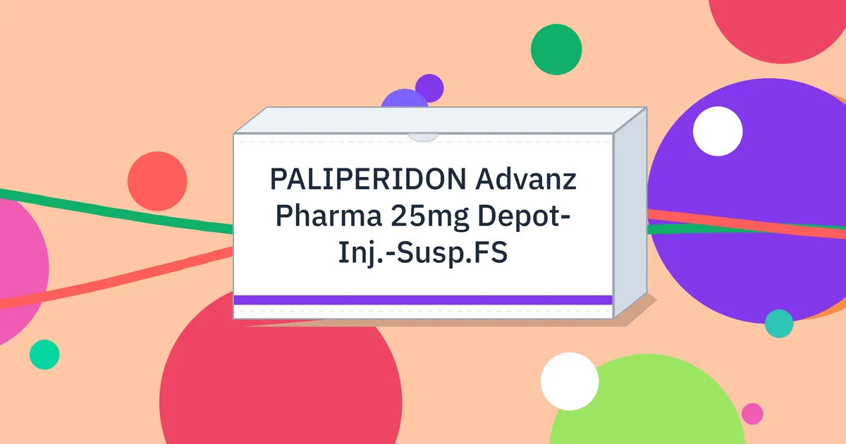 Symbolbild: Packung mit der Aufschrift PALIPERIDON Advanz Pharma 25mg Depot-Inj.-Susp.FS (PZN 18302351) – Verfügbarkeit und Bezug in Apotheken in Frankfurt am Main