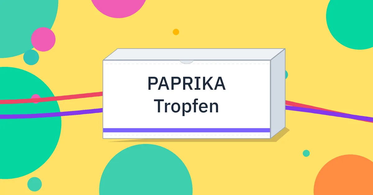 Symbolbild: Packung mit der Aufschrift PAPRIKA Tropfen (PZN 13980098) – Verfügbarkeit und Bezug in Apotheken in Frankfurt am Main
