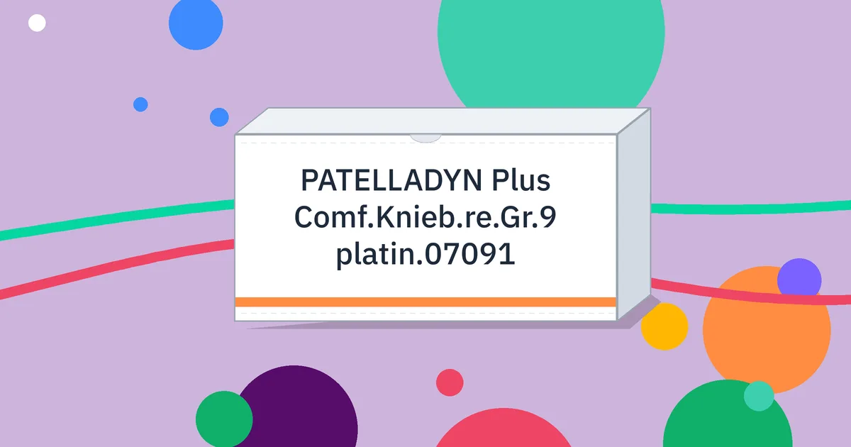 Symbolbild: Packung mit der Aufschrift PATELLADYN Plus Comf.Knieb.re.Gr.9 platin.07091 (PZN 18904676) – Verfügbarkeit und Bezug in Apotheken in Frankfurt am Main