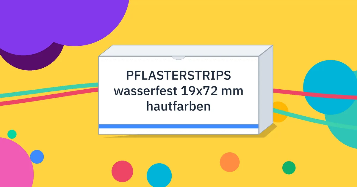Symbolbild: Packung mit der Aufschrift PFLASTERSTRIPS wasserfest 19x72 mm hautfarben (PZN 00973004) – Verfügbarkeit und Bezug in Apotheken in Frankfurt am Main