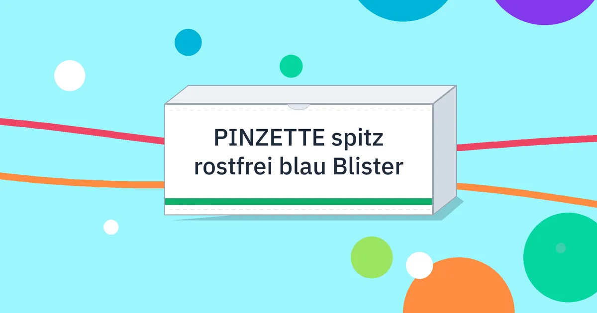 Symbolbild: Packung mit der Aufschrift PINZETTE spitz rostfrei blau Blister (PZN 10348968) – Verfügbarkeit und Bezug in Apotheken in Frankfurt am Main