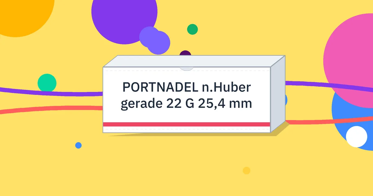 Symbolbild: Packung mit der Aufschrift PORTNADEL n.Huber gerade 22 G 25,4 mm (PZN 09314852) – Verfügbarkeit und Bezug in Apotheken in Frankfurt am Main