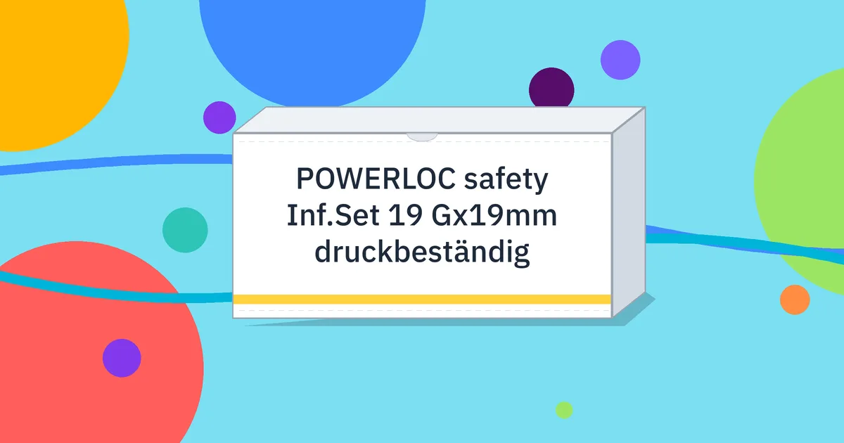 Symbolbild: Packung mit der Aufschrift POWERLOC safety Inf.Set 19 Gx19mm druckbeständig (PZN 18816676) – Verfügbarkeit und Bezug in Apotheken in Frankfurt am Main