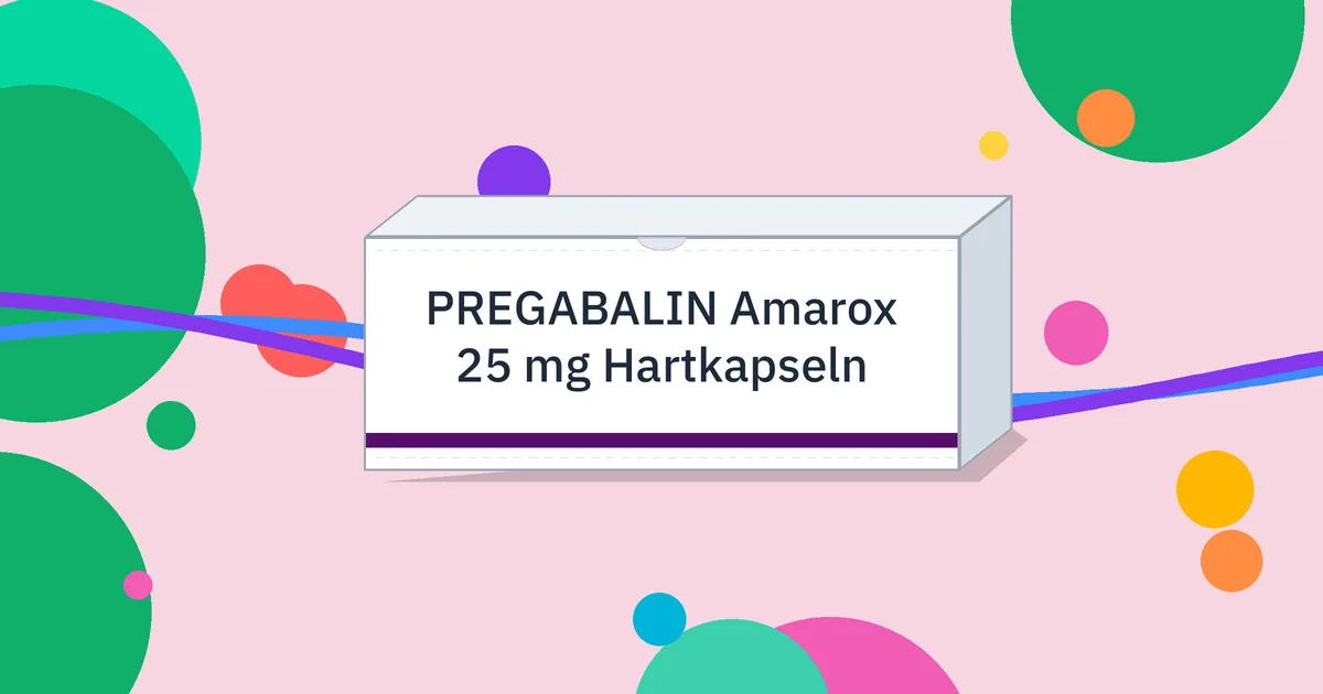 Symbolbild: Packung mit der Aufschrift PREGABALIN Amarox 25 mg Hartkapseln (PZN 16805303) – Verfügbarkeit und Bezug in Apotheken in Frankfurt am Main