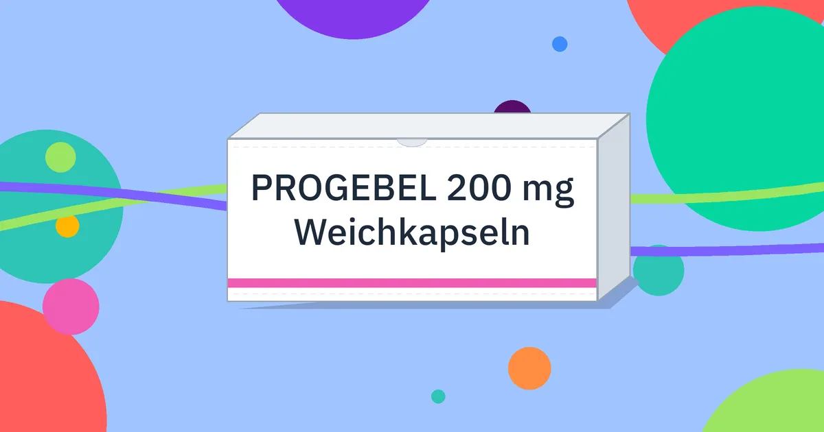Symbolbild: Packung mit der Aufschrift PROGEBEL 200 mg Weichkapseln (PZN 19969672) – Verfügbarkeit und Bezug in Apotheken in Frankfurt am Main