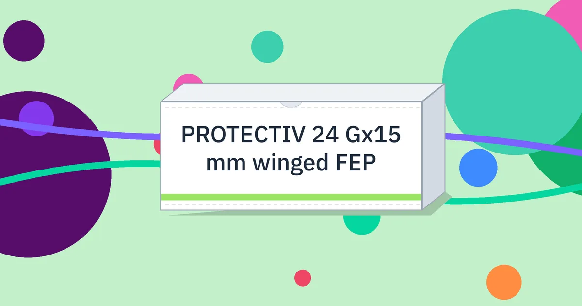 Symbolbild: Packung mit der Aufschrift PROTECTIV 24 Gx15 mm winged FEP (PZN 09104497) – Verfügbarkeit und Bezug in Apotheken in Frankfurt am Main