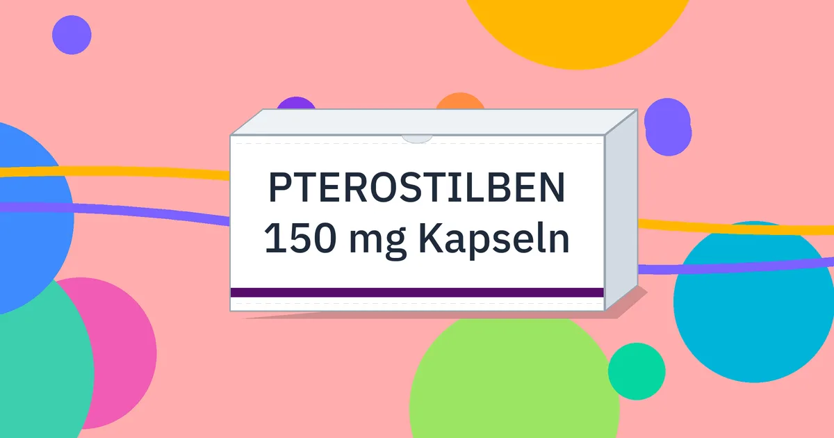 Symbolbild: Packung mit der Aufschrift PTEROSTILBEN 150 mg Kapseln (PZN 19641948) – Verfügbarkeit und Bezug in Apotheken in Frankfurt am Main