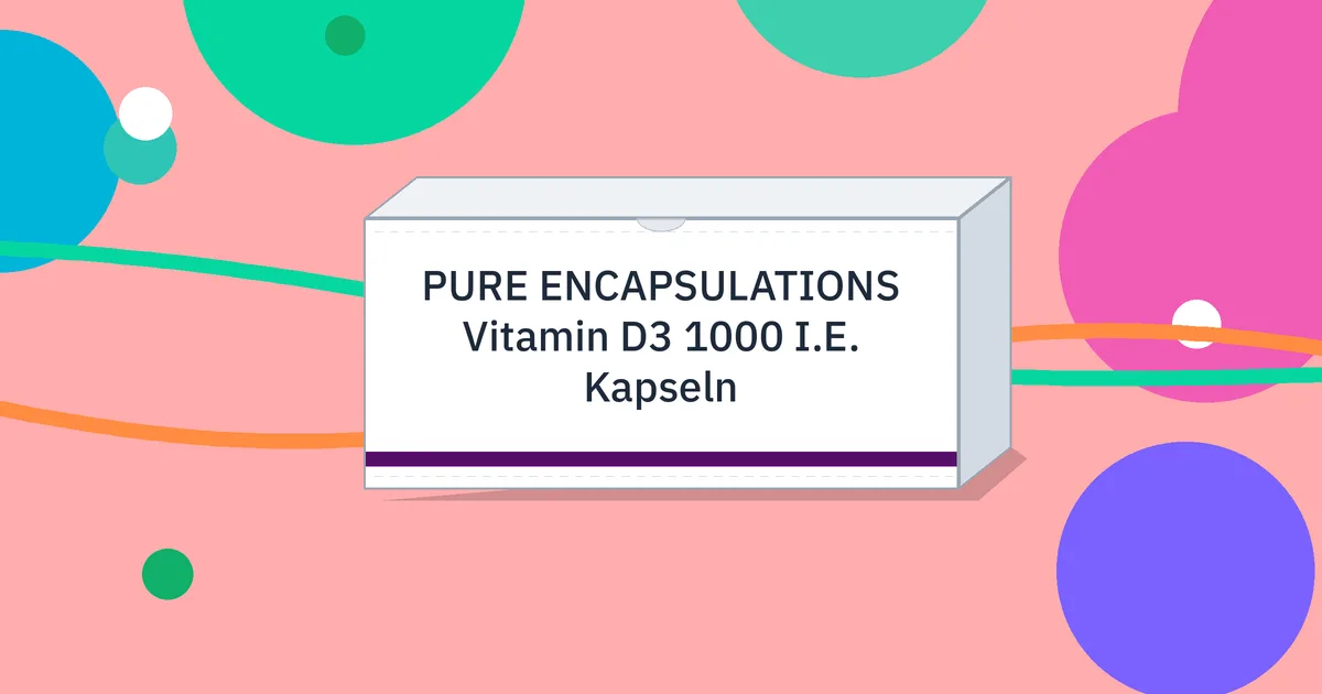Symbolbild: Packung mit der Aufschrift PURE ENCAPSULATIONS Vitamin D3 1000 I.E. Kapseln (PZN 05495667) – Verfügbarkeit und Bezug in Apotheken in Frankfurt am Main