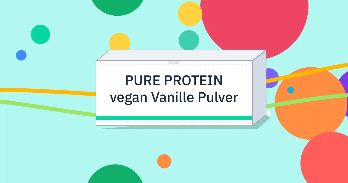 Symbolbild: Packung mit der Aufschrift PURE PROTEIN vegan Vanille Pulver (PZN 18679280) – Verfügbarkeit und Bezug in Apotheken in Frankfurt am Main